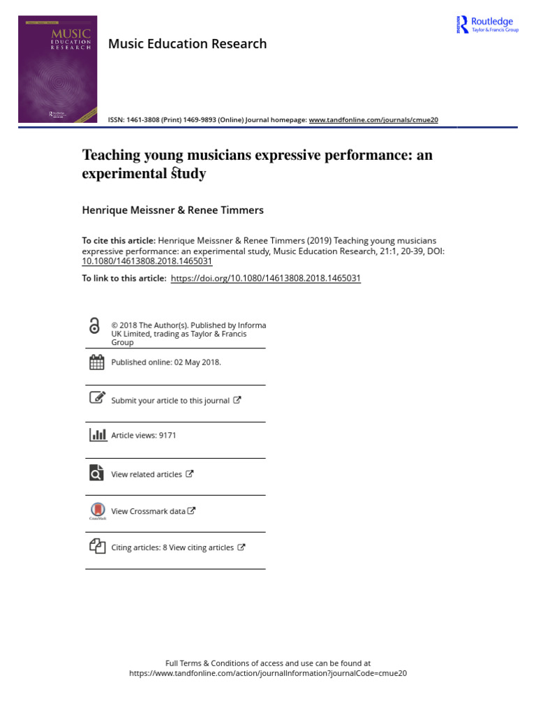Teaching Young Musicians Expressive Performance An Experimental Study ...