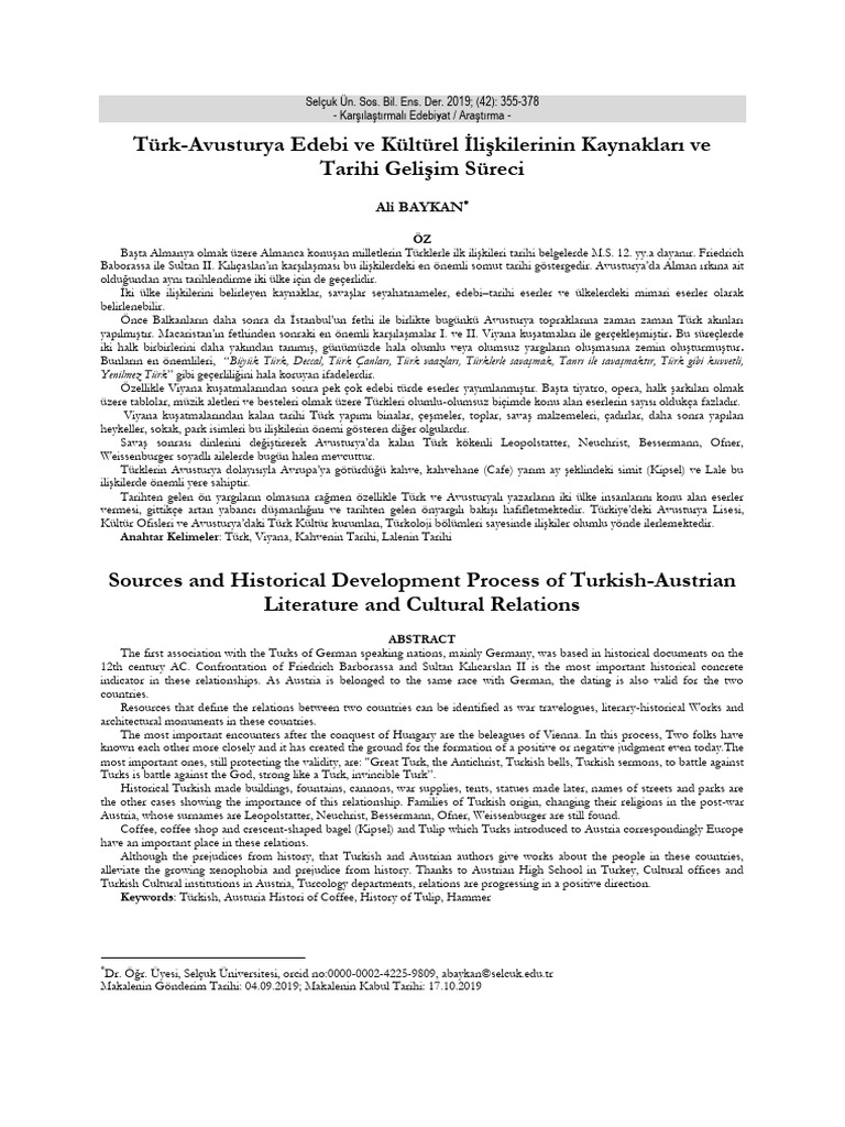 T Rk-Avusturya Edebi Ve K LT Rel Li Kilerinin Kaynaklar Ve Tarihi Geli Im S Reci (#925062 ...