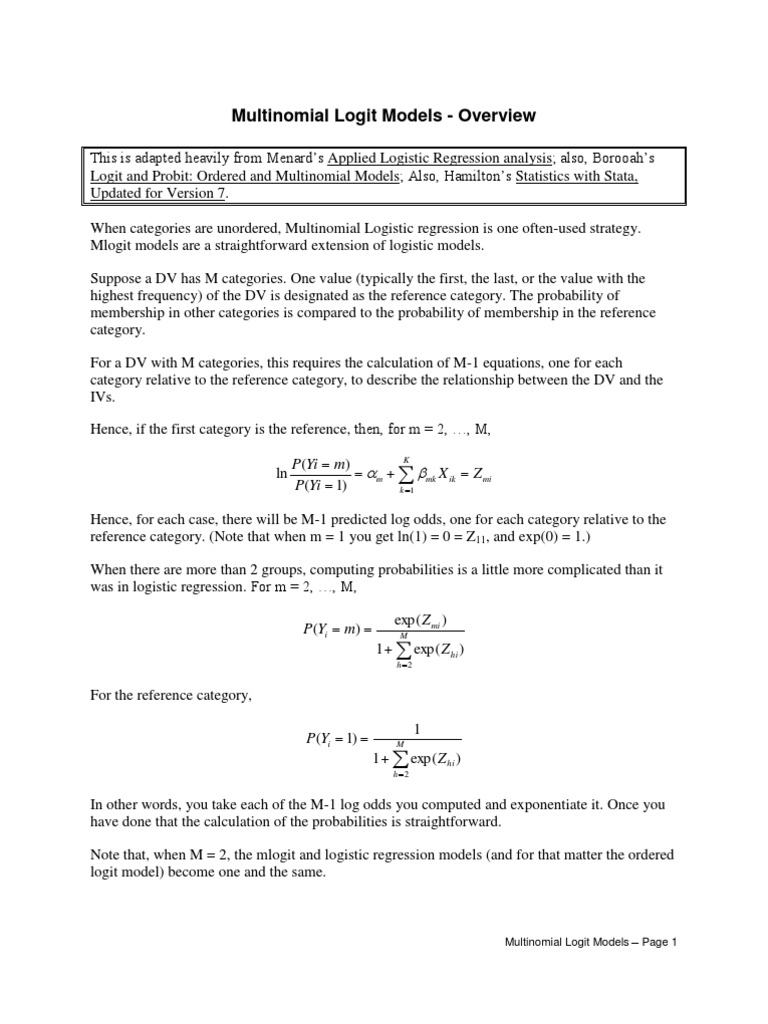 Multinomial Logit Models Pdf Logistic Regression Multivariate