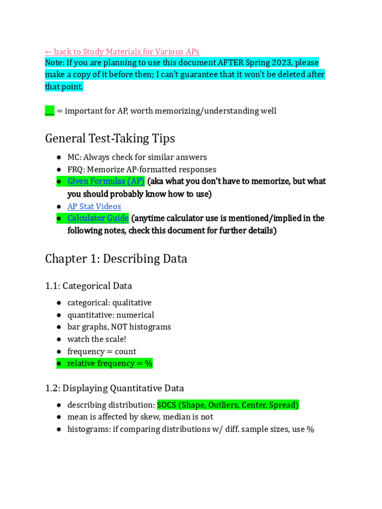 AP Statistics Review Guide | PDF | Errors And Residuals | Normal ...