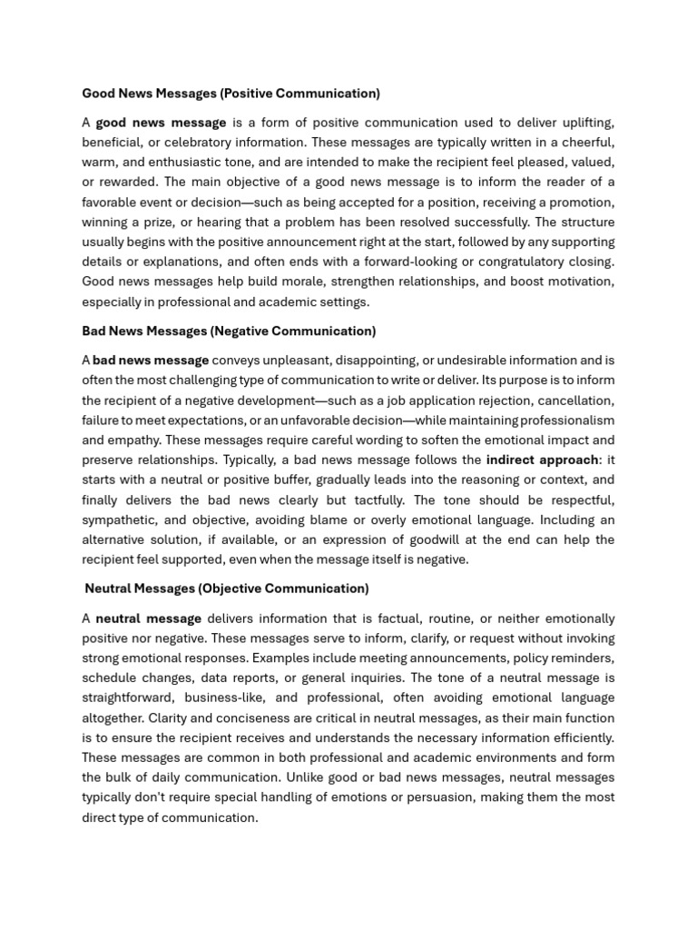 Good, Bad and Neutral Message | PDF | Communication | News