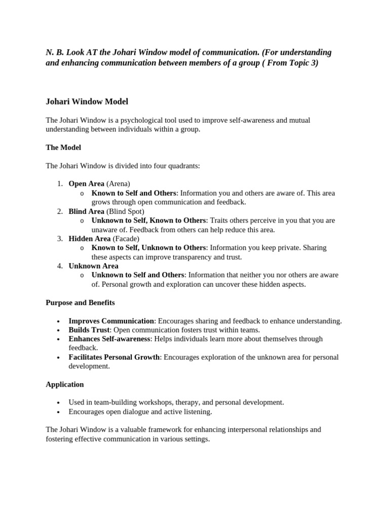 Enhancing Communication with Johari Window | PDF