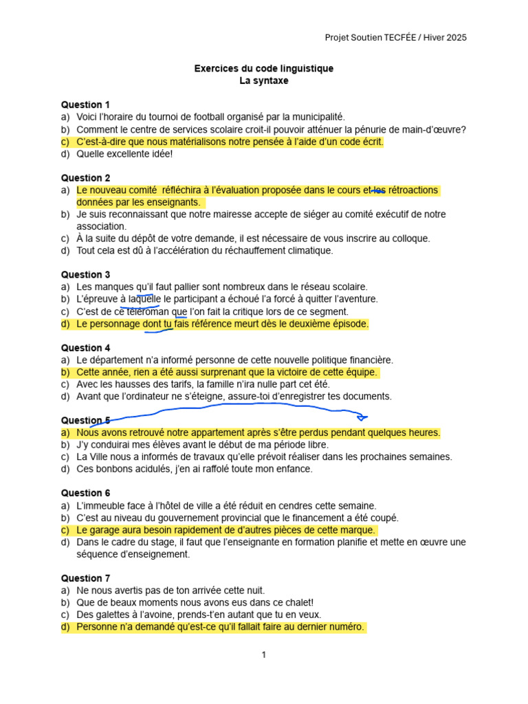 Exercices de syntaxe française corrigés | PDF | Phrase | Linguistique
