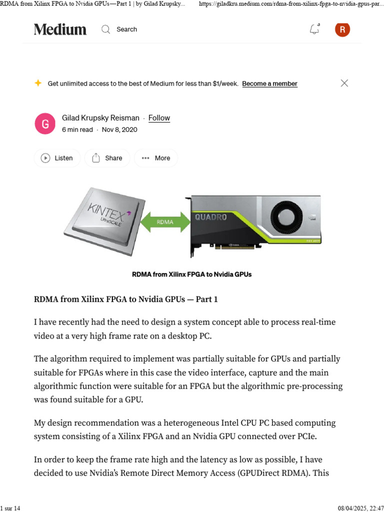 RDMA From Xilinx FPGA To Nvidia GPUs - Part 1 - by Gilad Krupsky Reisman - Medium | PDF ...