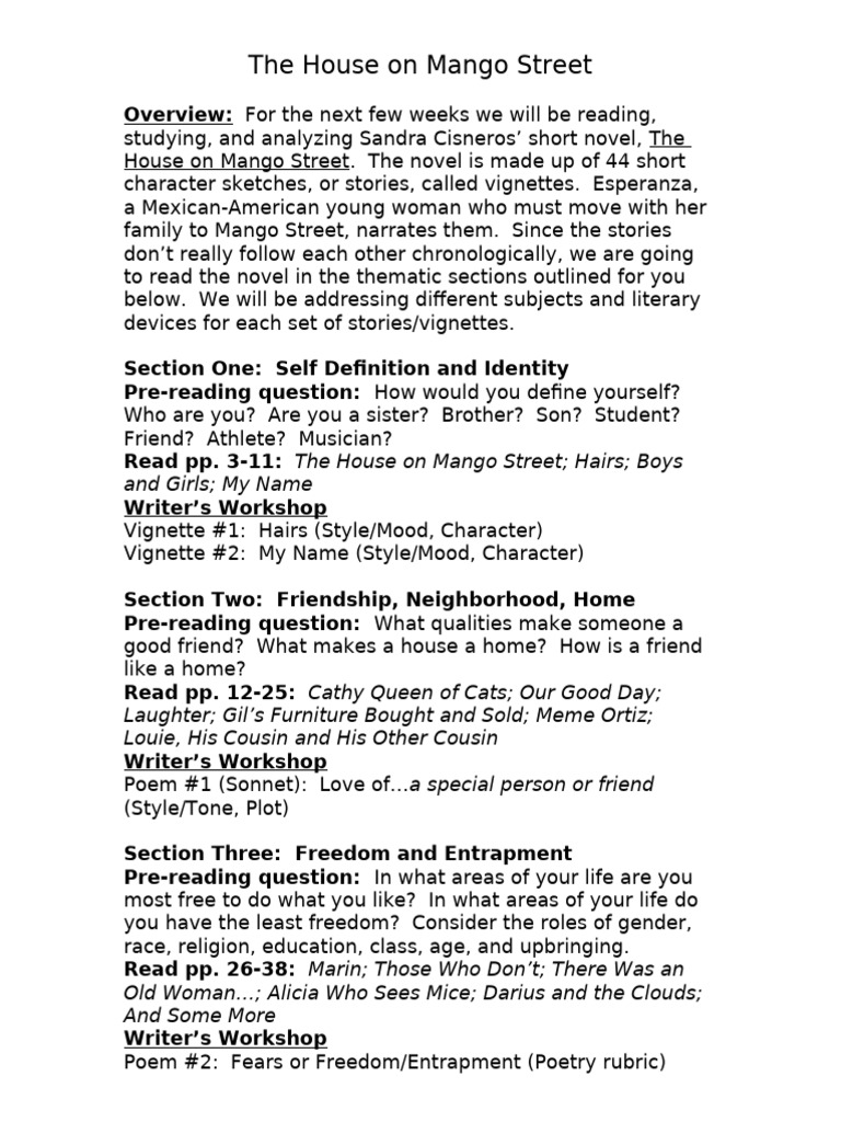 The House On Mango Street Overview | PDF