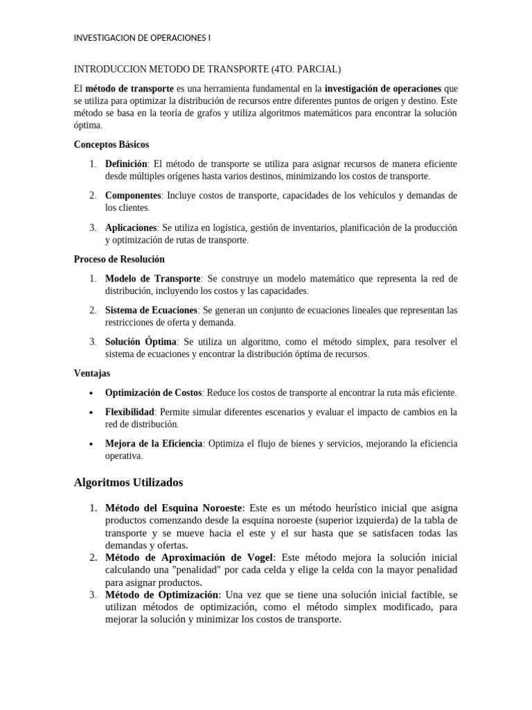 Introduccion Metodo de Transporte | PDF