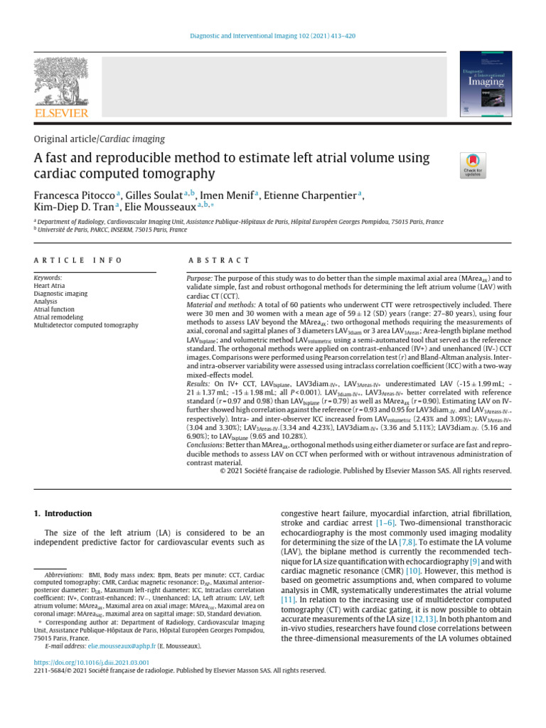 A Fast and Reproducible Method To Estimate Left Atr - 2021 - Diagnostic ...