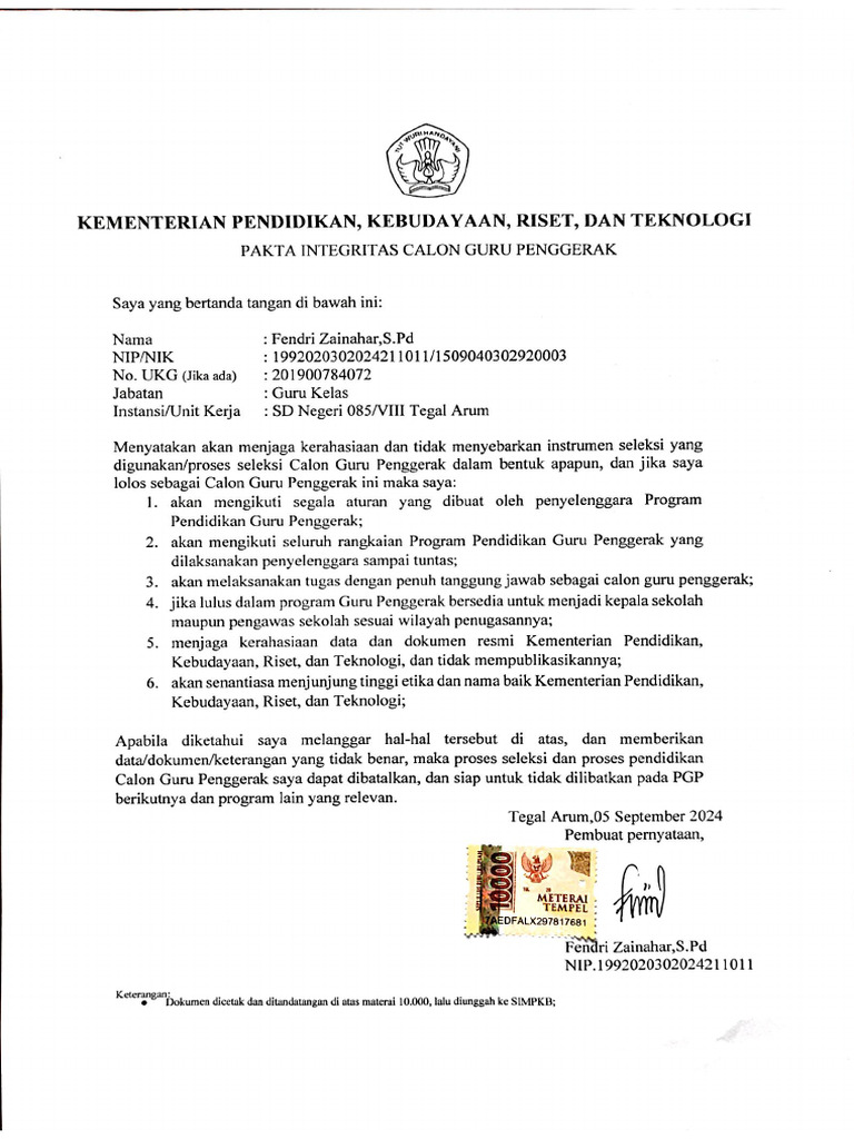 Pakta Integritas CGP | PDF