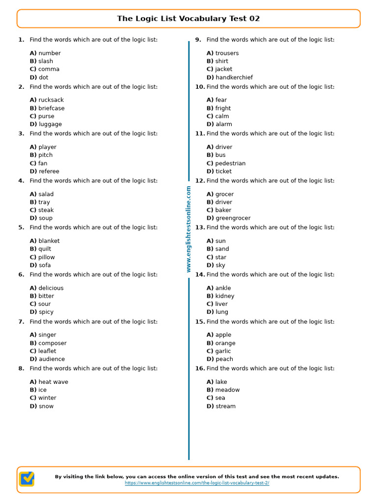 1646 - The Logic List Vocabulary Test 02 | PDF