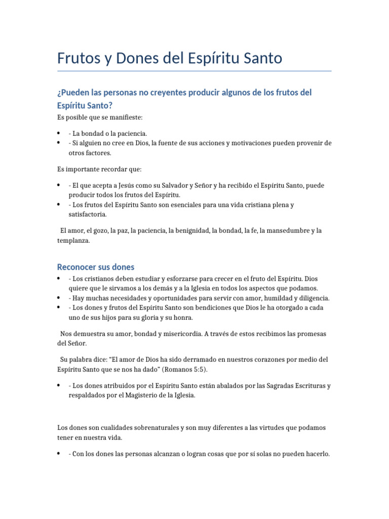 Frutos y Dones del Espíritu Santo | PDF