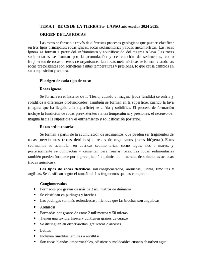 HISTORIA GEOLOGIVA DE VENEZUELA ORIGEN DE LAS ROCAS Tema 1 Cs de La Tierra | PDF | Roca ...