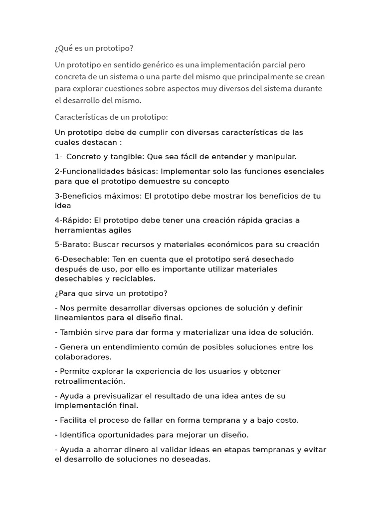 Definición y características del prototipo | PDF | Diseño