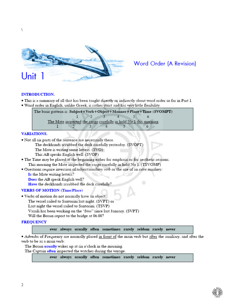 Maritime English GRAMMAR Word - Order | PDF | English Language | Verb