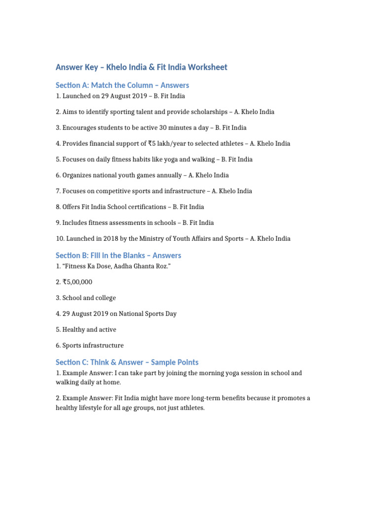 Khelo India & Fit India Answer Key | PDF
