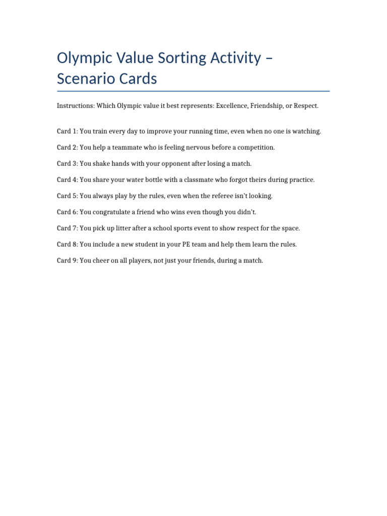 Olympic Values Scenario Cards | PDF