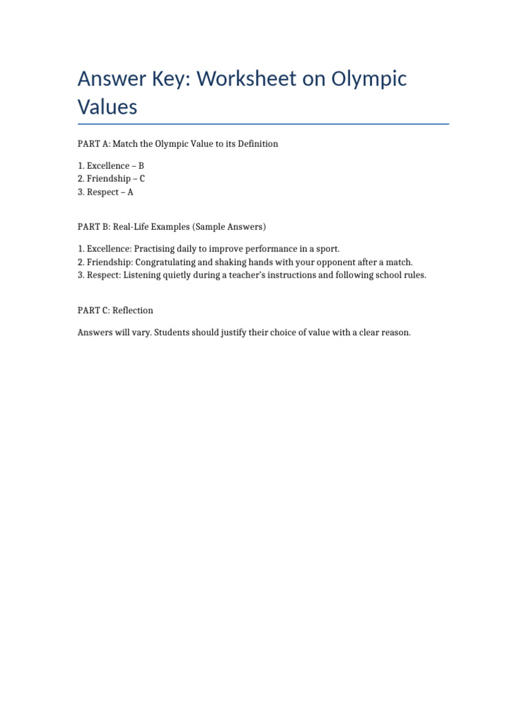 Olympic Values Answer Key | PDF