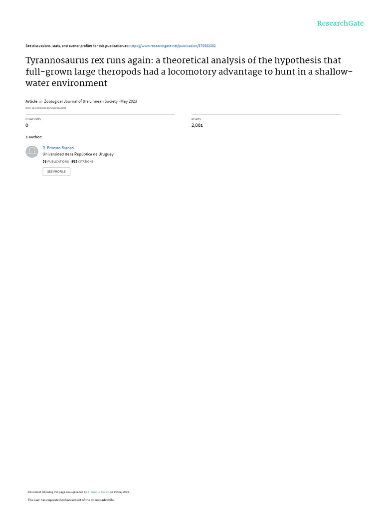 Tyrannosaurus Rex Runs Again A Theoretical Analysi | PDF ...