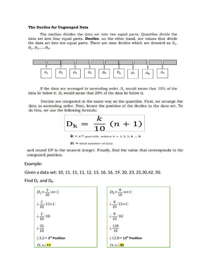 DEcile, Percentile Lesson and ACtivity Sheet | PDF | Descriptive Statistics
