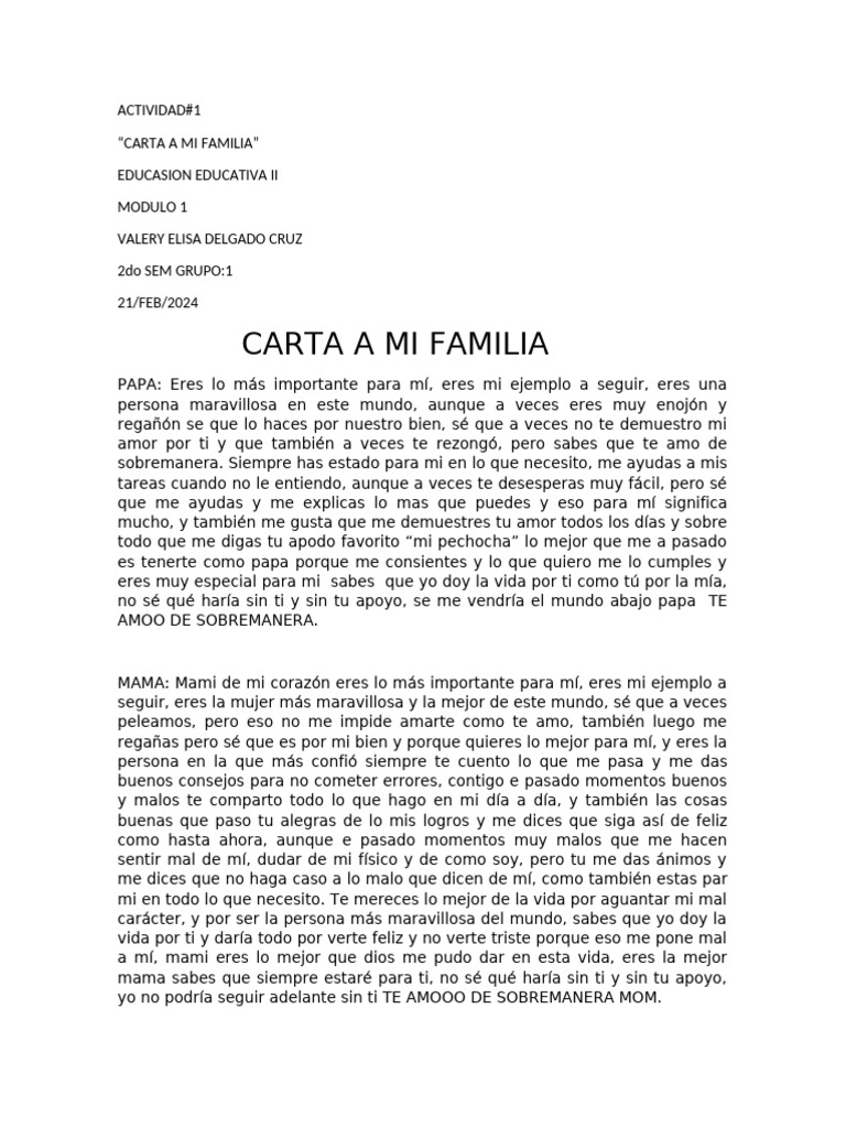 Carta A Mi Familia | PDF