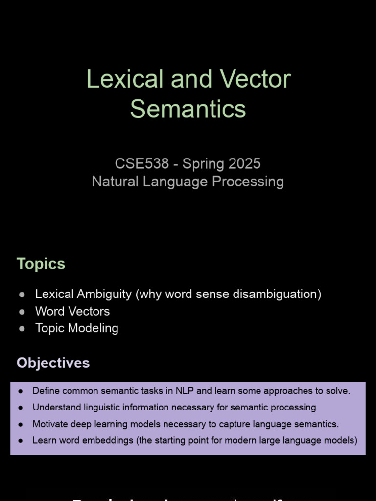 CSE538 sp25 (4) Lexical and Vector Semantics 2-25 NLP | PDF | Applied Mathematics | Machine Learning