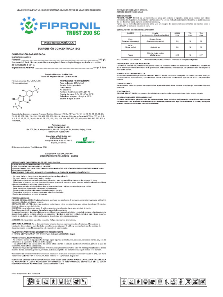 Fipronil Trust 200 SC Panfleto | PDF
