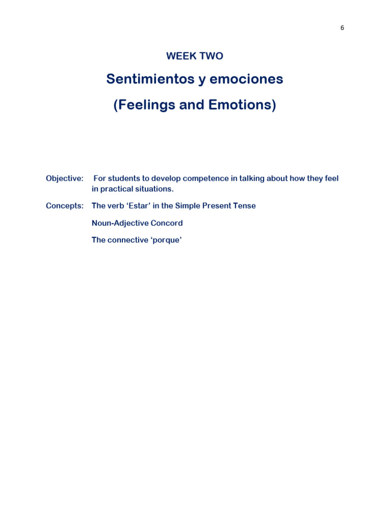 Sentimientos y Emociones (Feelings and Emotions) : Week Two | PDF