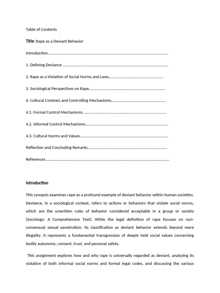 Understanding Rape as Deviant Behavior | PDF | Deviance (Sociology ...