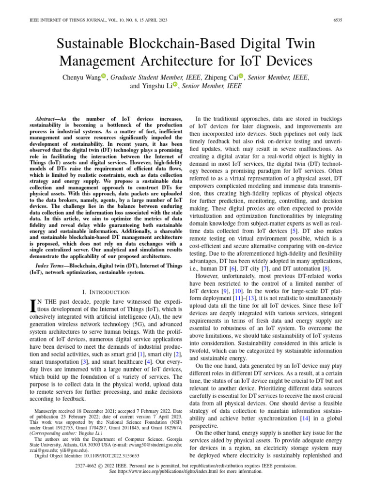 Sustainable Blockchain-Based Digital Twin Management Architecture For ...