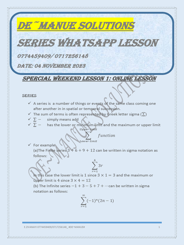 Special Weekend Lesson 1 | PDF | Summation | Mathematics