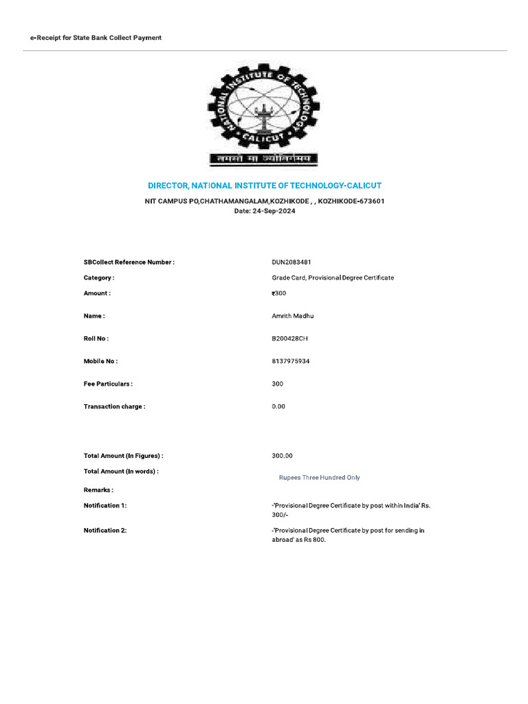 Provisional Certificate Fee | PDF