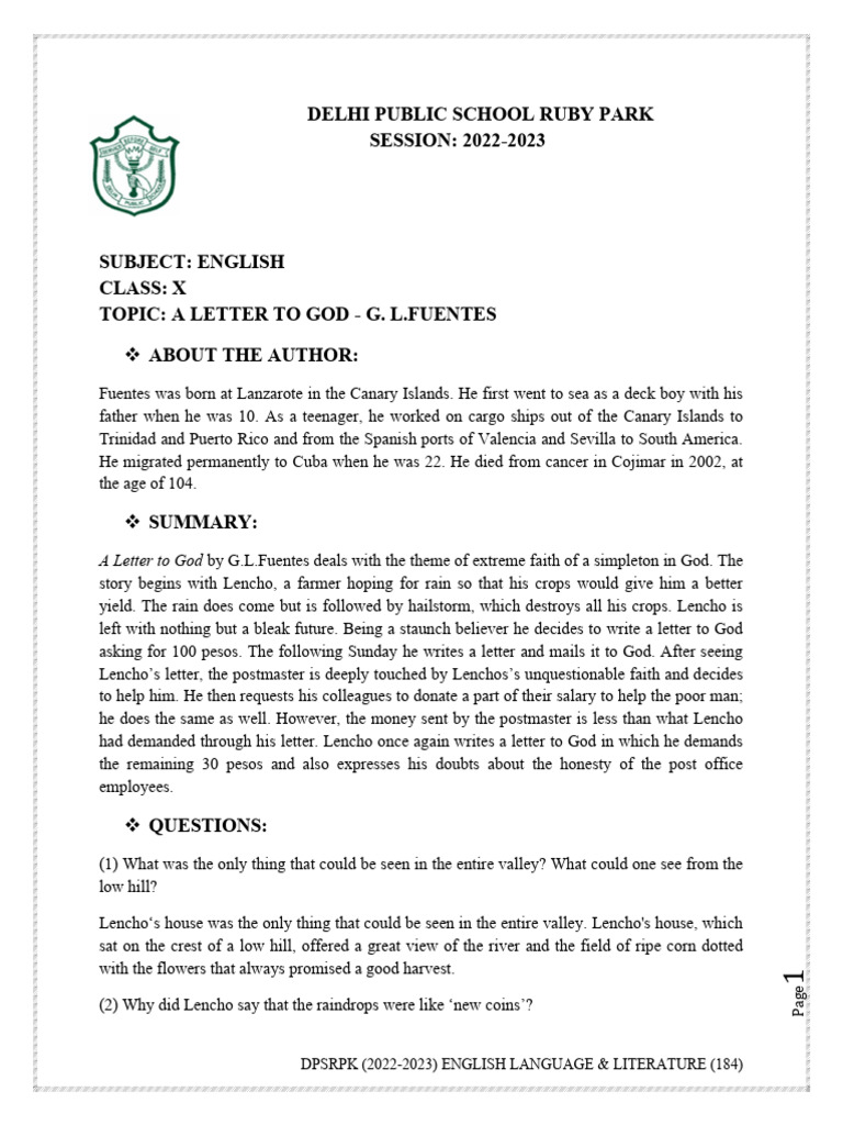 A Letter To God (2022-23) | PDF | Hail