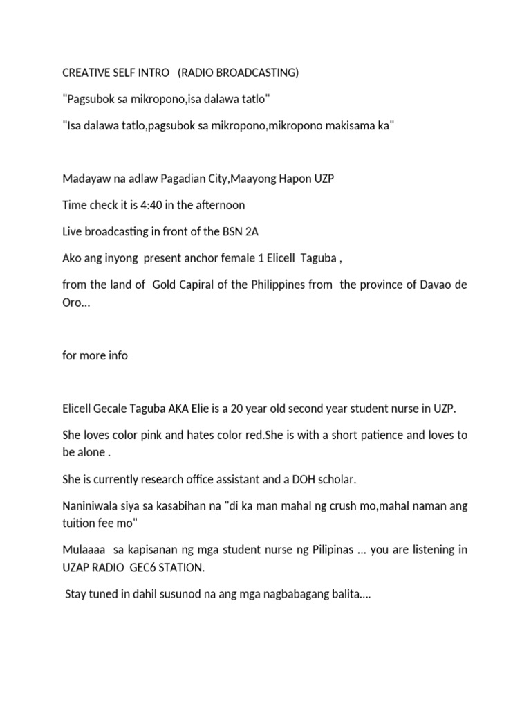 Creative Self Intro | PDF