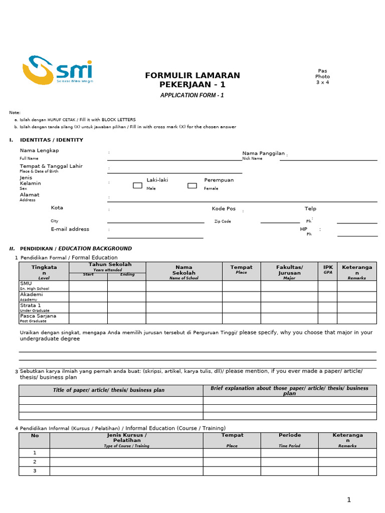 Formulir Lamaran Kerja - PT Bank Pembangunan Daerah Jawa Timur TBK (Bank Jatim) | PDF