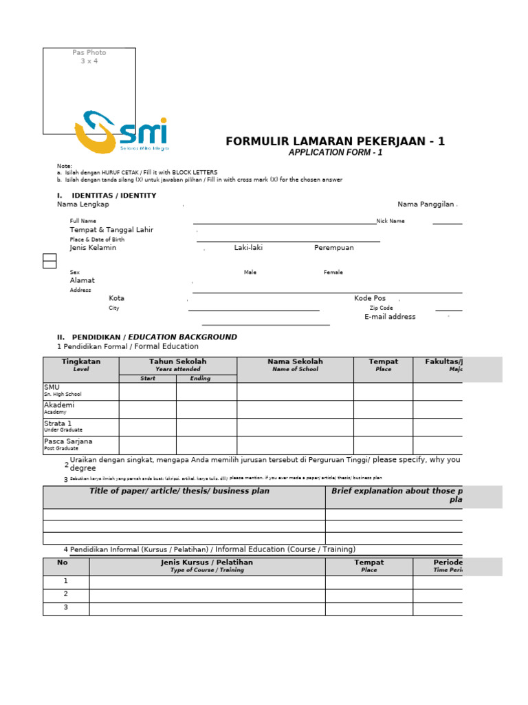 Formulir Lamaran Kerja - PT Bank Pembangunan Daerah Jawa Timur TBK (Bank Jatim) | PDF