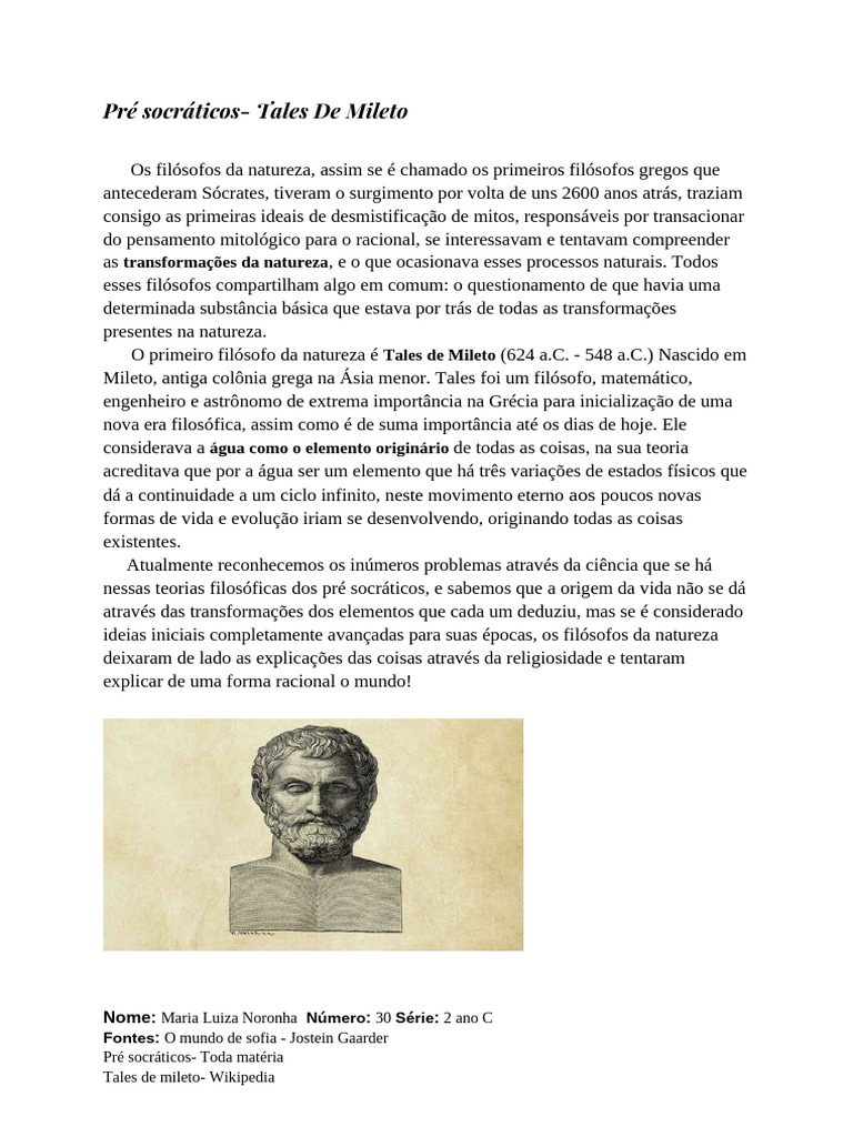 Pré Socráticos - Tales de Mileto | PDF