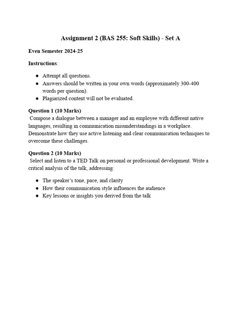 Assignment 2 (BAS 255 - Soft Skills) | PDF