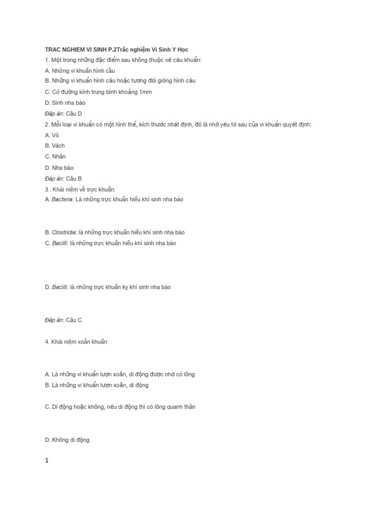 Test Vi Sinh | PDF