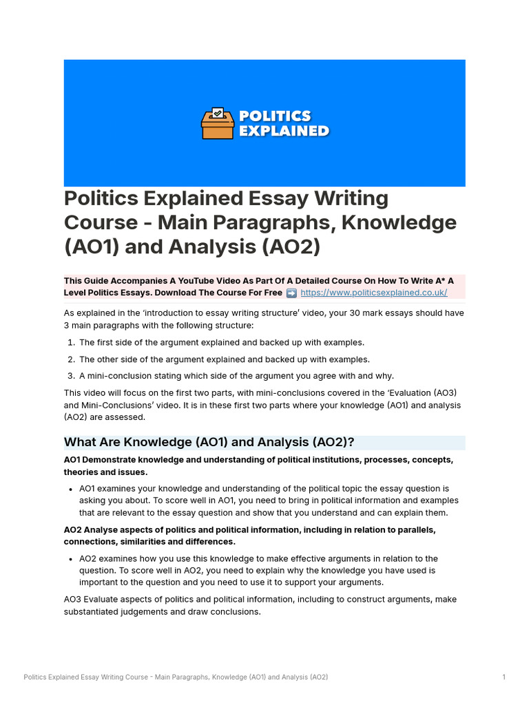 Politics Explained Essay Writing Course - Main Paragraphs, Knowledge ...
