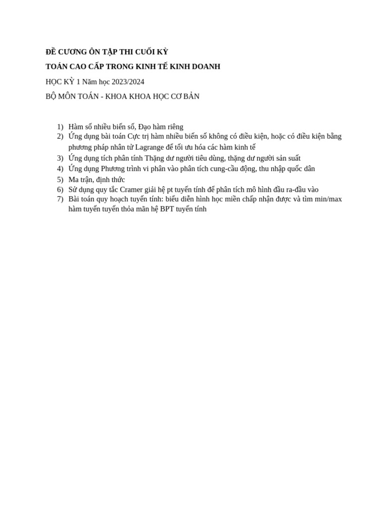 Đề cương ôn tập TCC KT KD | PDF