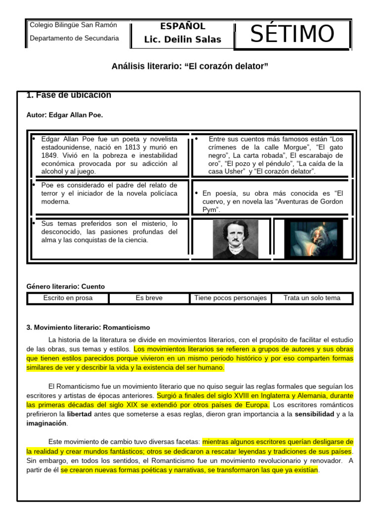 Análisis Literario de El Corazón Delator | PDF | Romanticismo | Edgar ...