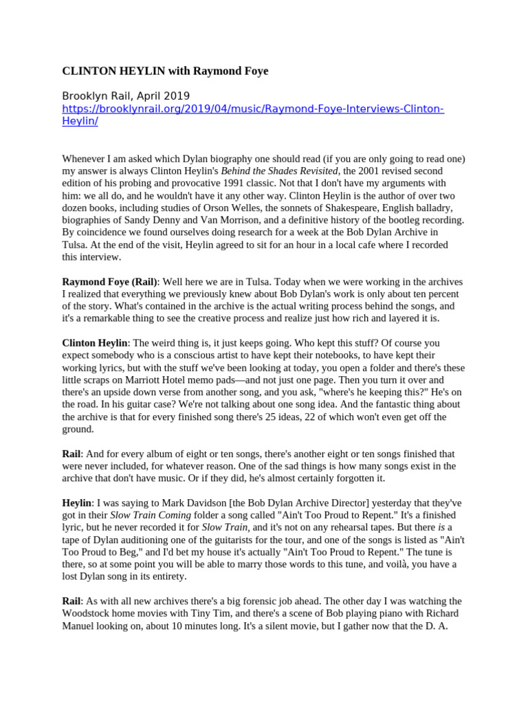 Clinton Heylin With Raymond Foye | PDF
