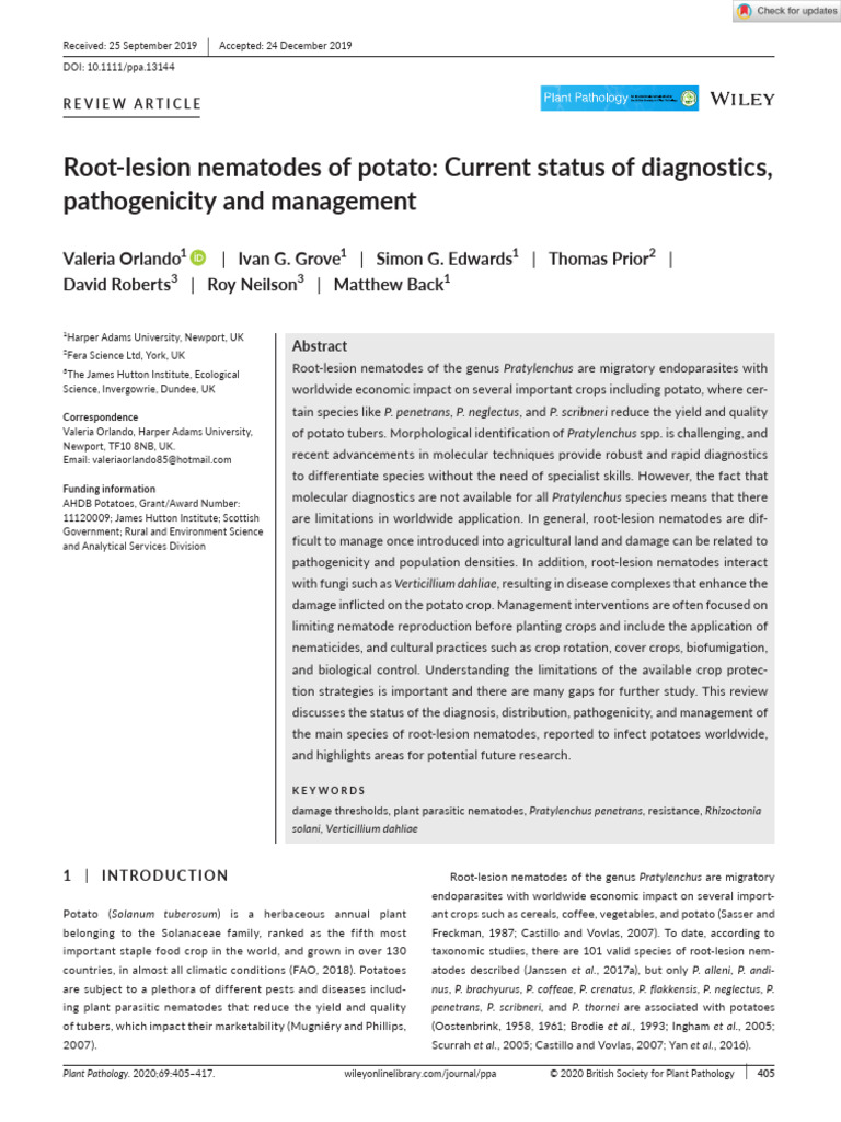 Plant Pathology - 2020 - Orlando - Root Lesion Nematodes of Potato ...