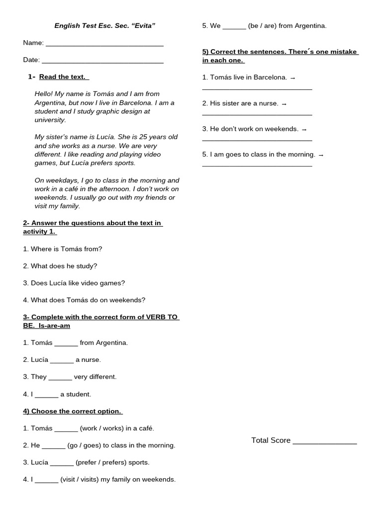 English Test Secundaria | PDF