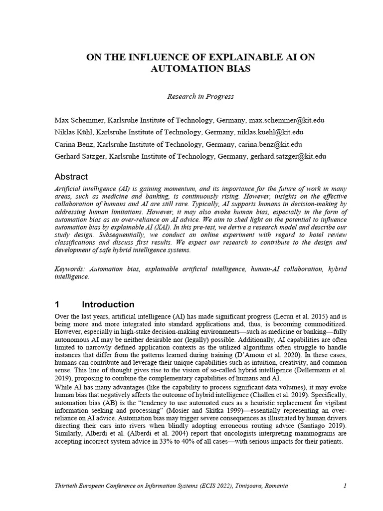 On The Influence of Explainable AI On Automation Bias | PDF ...