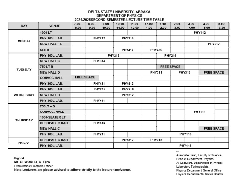 2024-2025 SECOND SEM. LECTURE TIMETABLE-1 | PDF