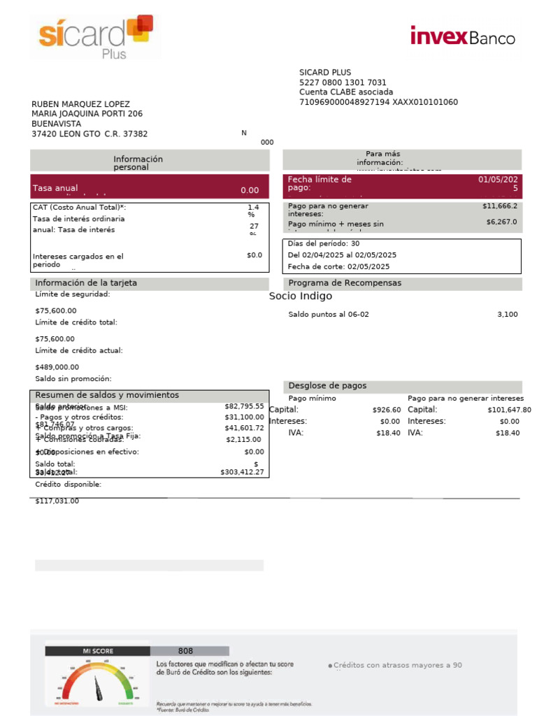 Estado de Cuenta Invex | PDF | Bancos | Crédito