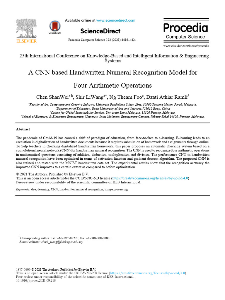 6 - A CNN Based Handwritten Numeral Recognition Model For Four Arithmetic Operations | PDF ...