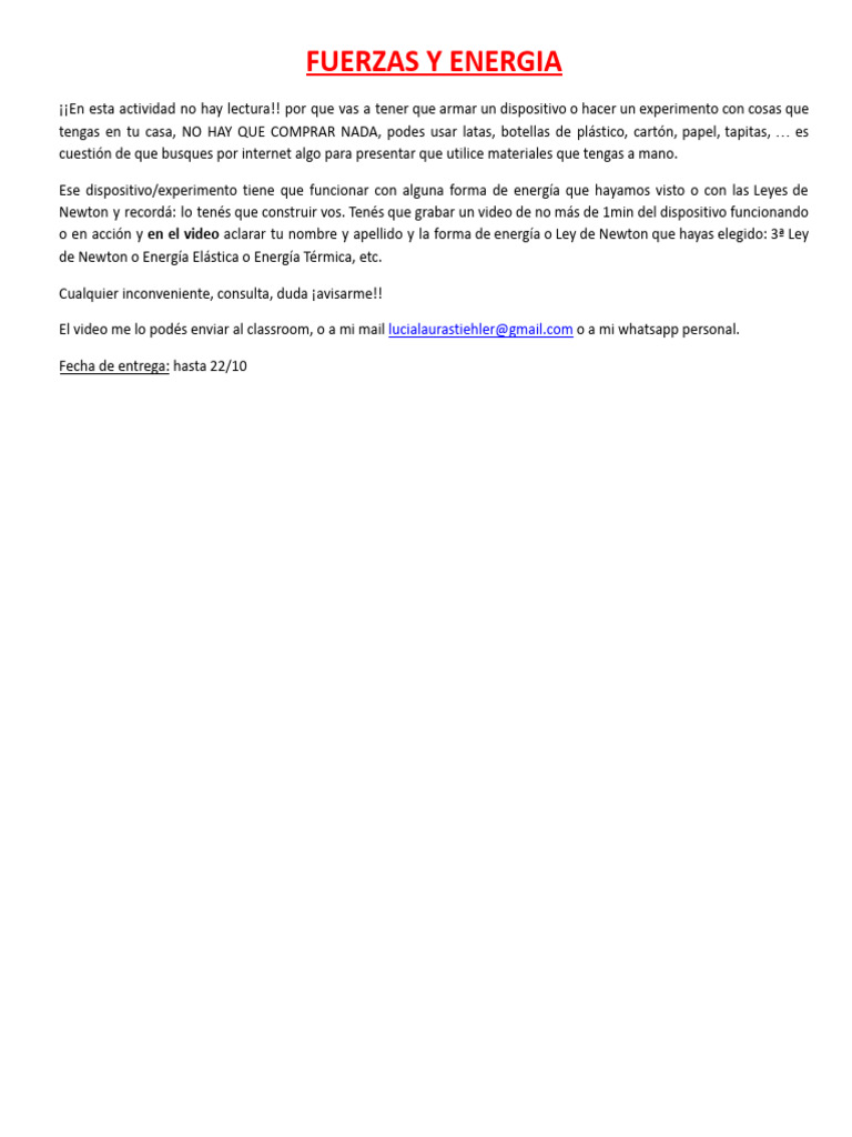 Experimentos Caseros de Energía y Fuerzas | PDF