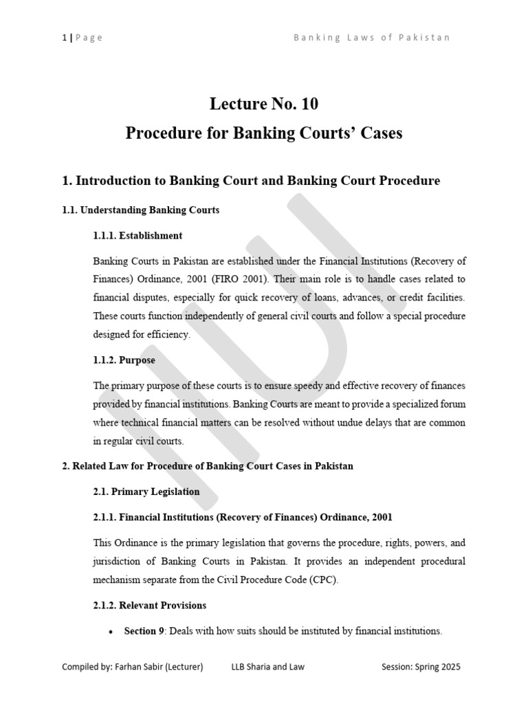Lecture No. 10, Procedure To File Case at Banking Court | PDF | Lawsuit ...