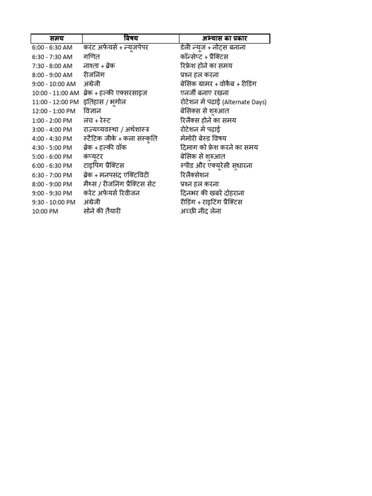 Study Timetable | PDF